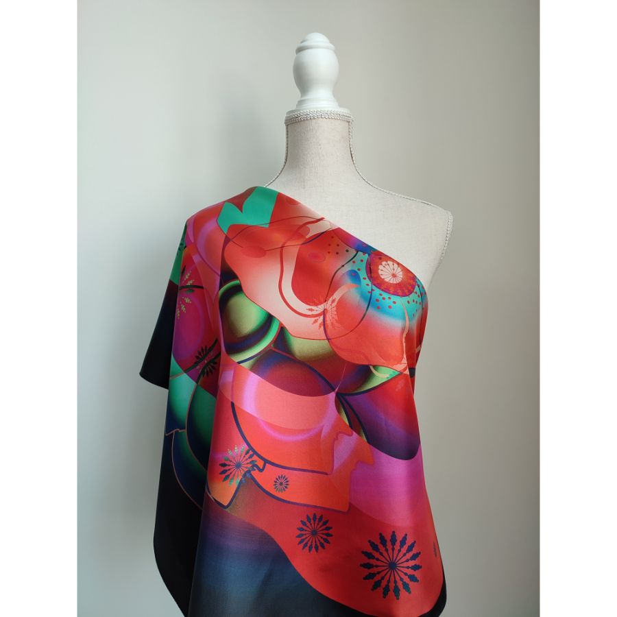 Batic matase Majorca 474, negru/verde, 90 cm x 90 cm - eMAG.ro