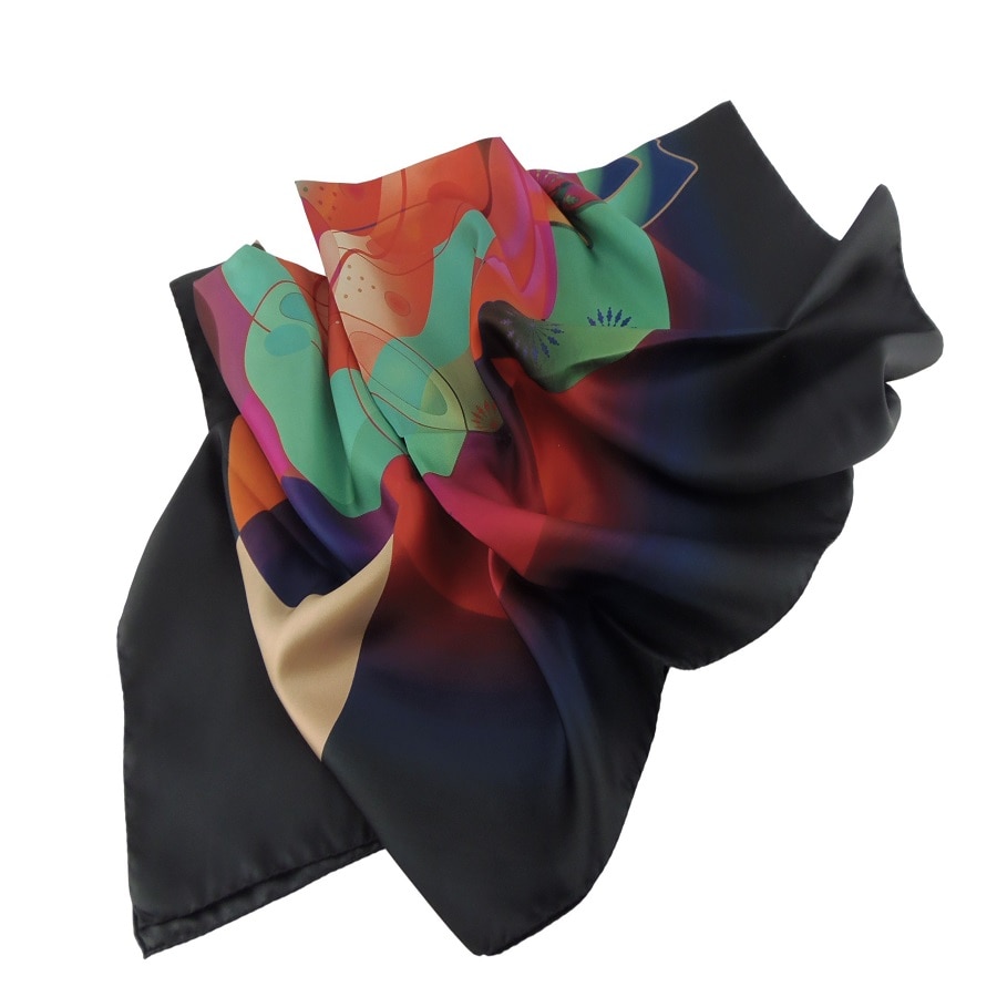 Batic matase Majorca 474, negru/verde, 90 cm x 90 cm - eMAG.ro