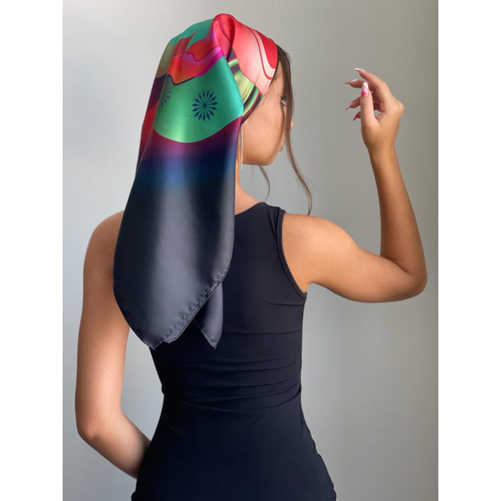 Batic matase Majorca 474, negru/verde, 90 cm x 90 cm - eMAG.ro