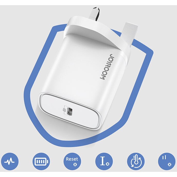 Мрежово зарядно Joyroom L-P201, USB-C, PD, 20W, UK изход, бял - eMAG.bg