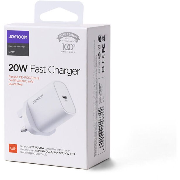 Мрежово зарядно Joyroom L-P201, USB-C, PD, 20W, UK изход, бял - eMAG.bg