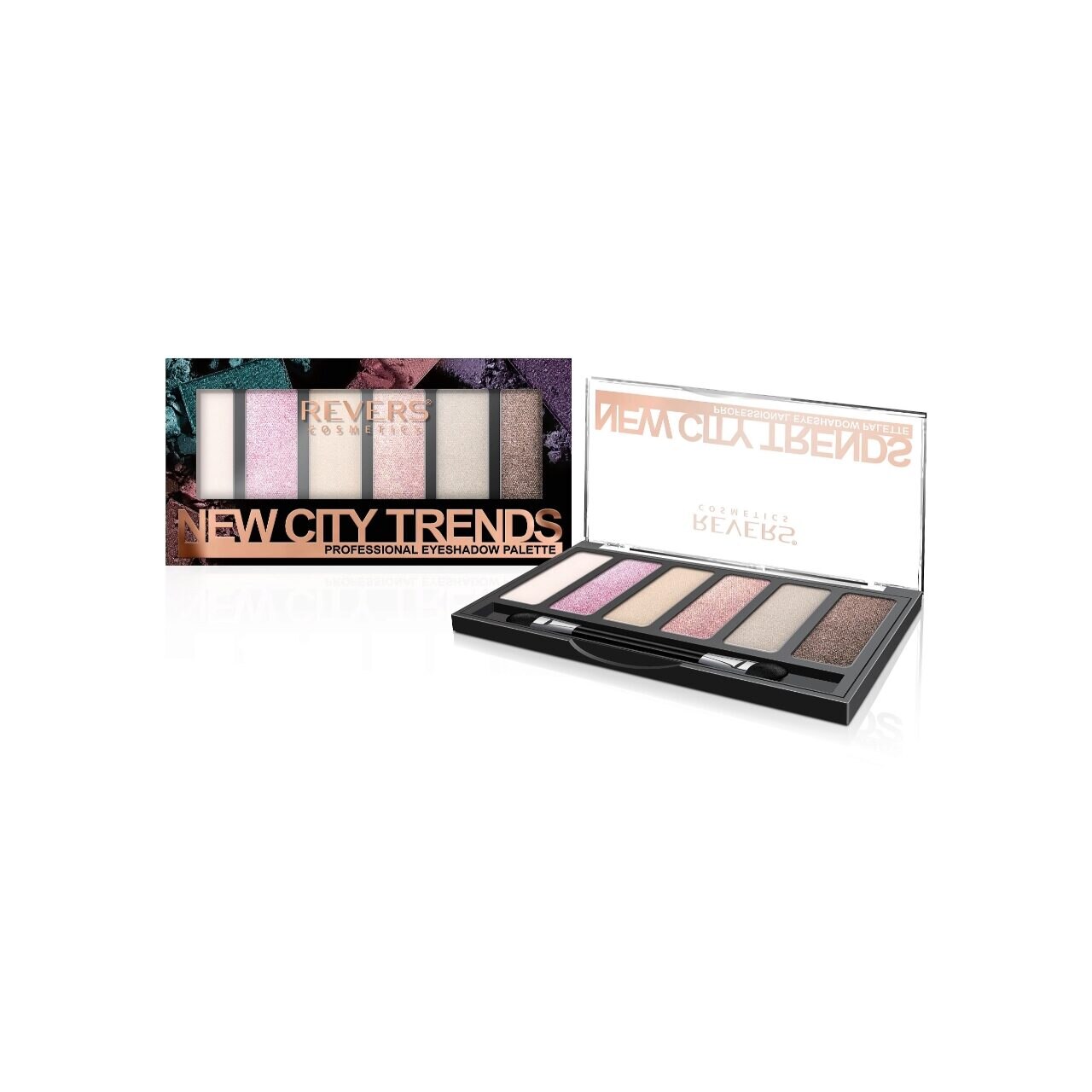 Paleta fard de pleoape cu 6 culori New City Trends, Revers, NR.1, roz ...