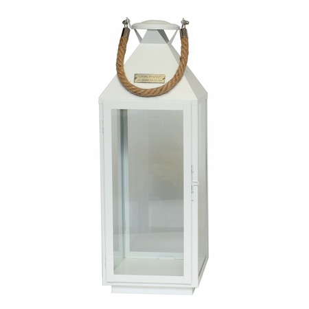Set 3 felinare metalice albe, usita cu sticla, 55 cm, 41 cm respectiv ...