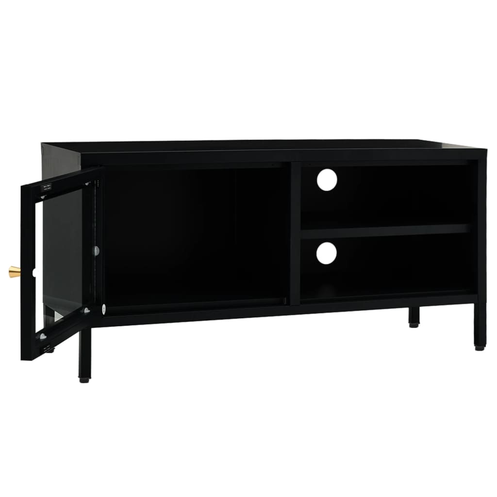 Comoda TV, Otel/Sticla, 90x30x44 cm, Negru - eMAG.ro