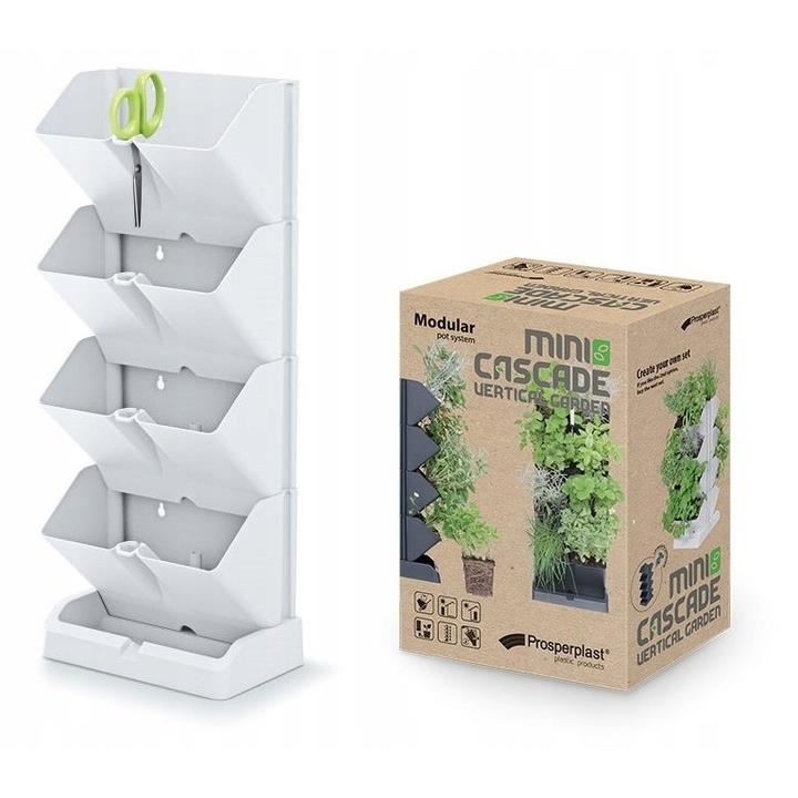 Комплект от 4 броя саксии Prosperplast Mini Cascade, Декоративни, Модулни, Бял, 4x1 л, 19,5x11 ...