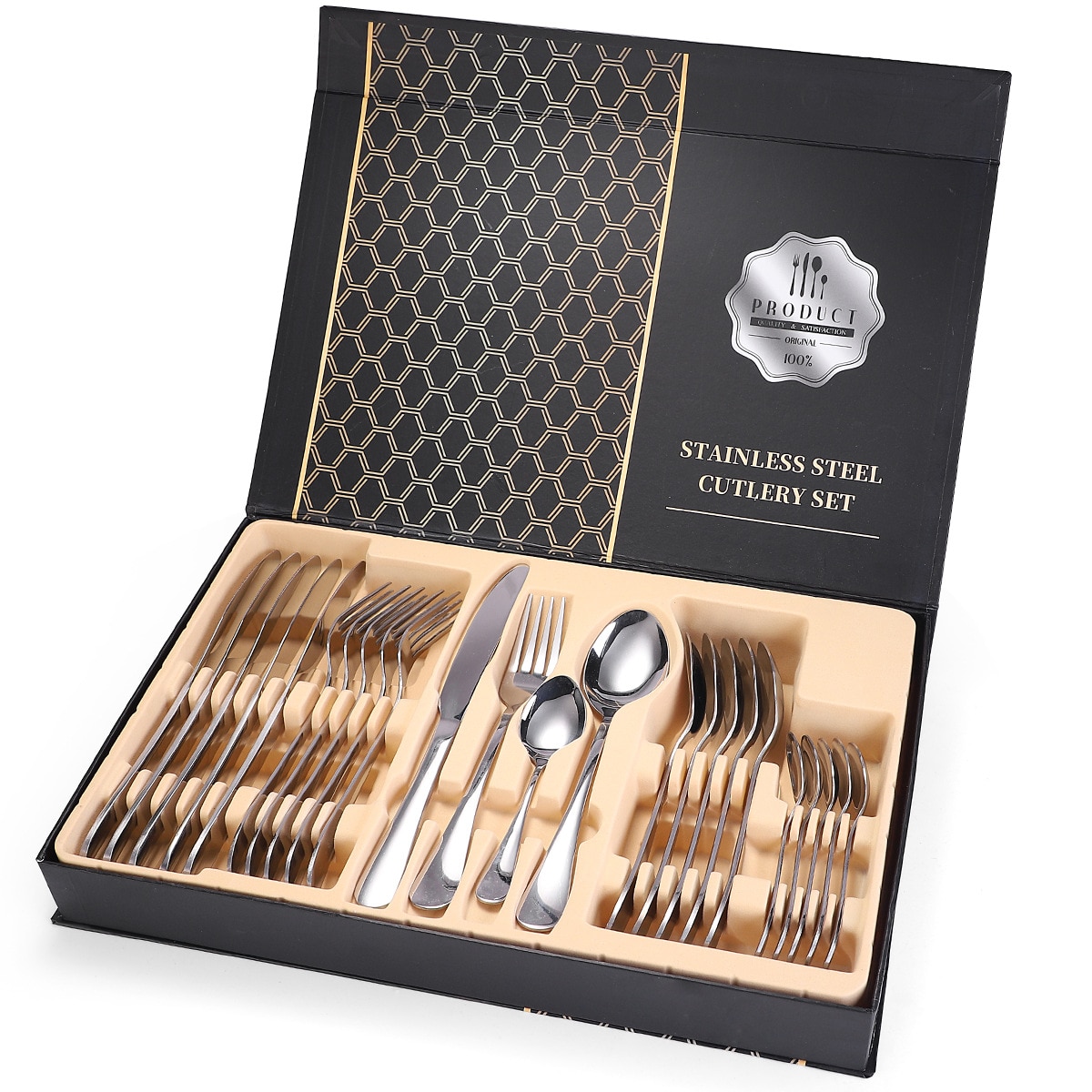 Set tacamuri din inox 24 piese, TRENDY’S, luxury edition - eMAG.ro