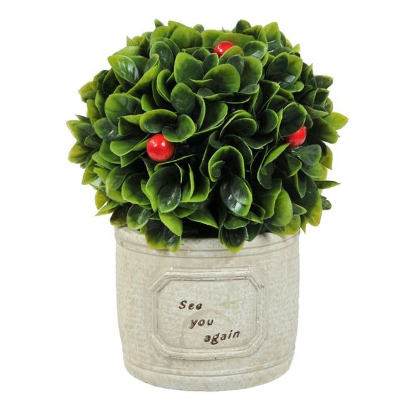 Ghiveci ceramic decorativ cu bonsai artificial, flori rosii, multicolor ...