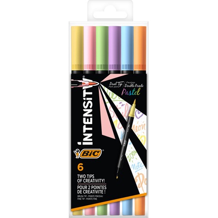 Set 6 bucati markere de colorat cu dublu varf BIC Intensity, Pastel ...