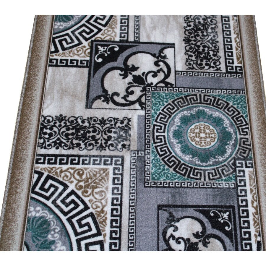 Traversa Mocheta, gri/bej/ verde, suport pasla, 80 x 300 cm - eMAG.ro