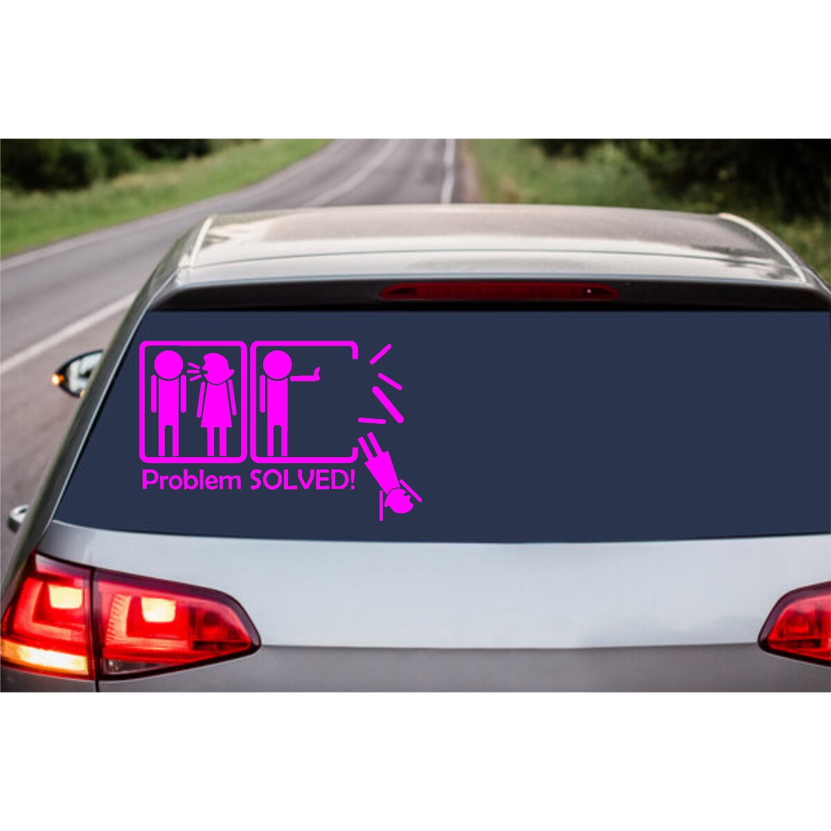 Sticker auto "Problem solved'', 17x10 cm, Roz - eMAG.ro