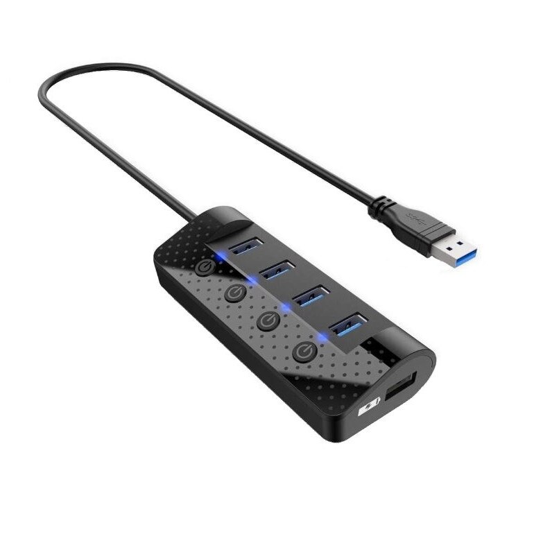 Atolla USB hub, USB-adapter, 4 port, 5 Gbps, BE/KI gomb, fekete - eMAG.hu