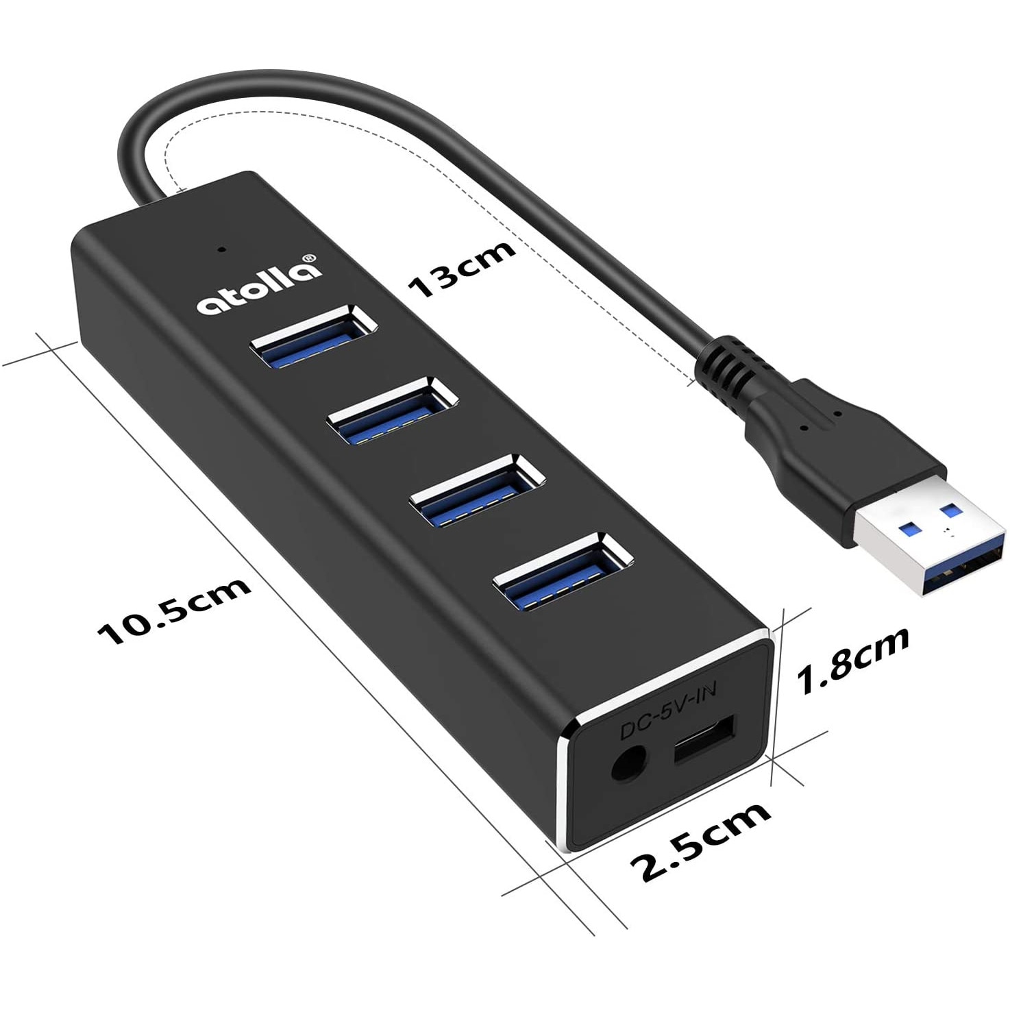 Atolla USB HUB, elosztó, Alumínium, 4 Port USB 3.0, DC/MicroUSB, Fekete ...