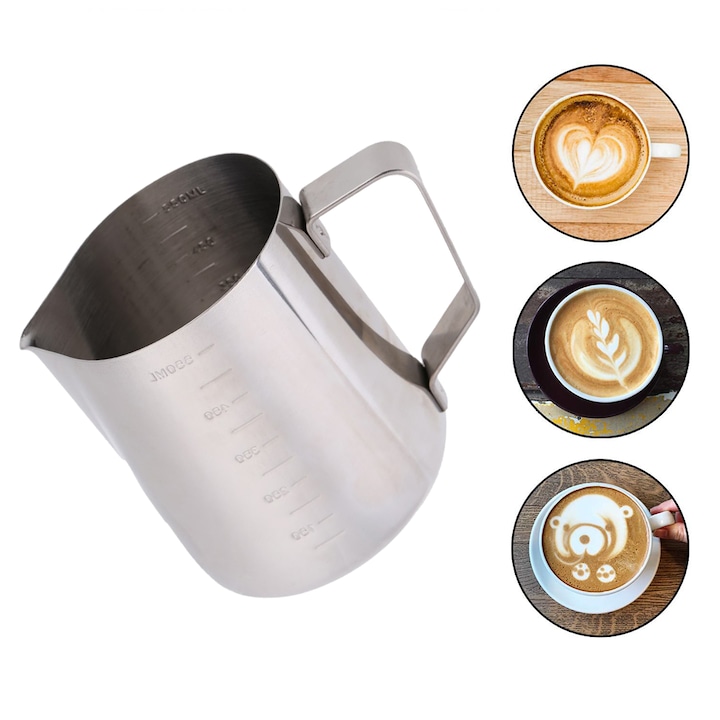 Cana din inox cu gradatie, awwaline®, latiera pentru spumare cu maner ...
