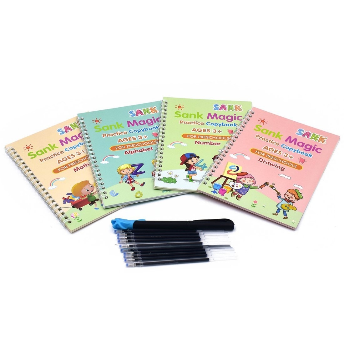 Set 4 x Caiete Ultra Sank™ Magic Practice Copybook Plus, 1 x Stilou ...