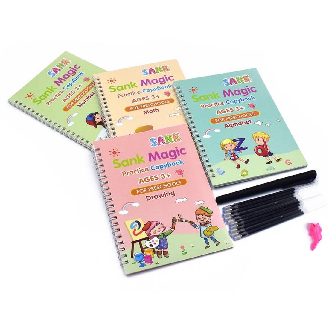 Set 4 x Caiete Ultra Sank™ Magic Practice Copybook Plus, 1 x Stilou ...