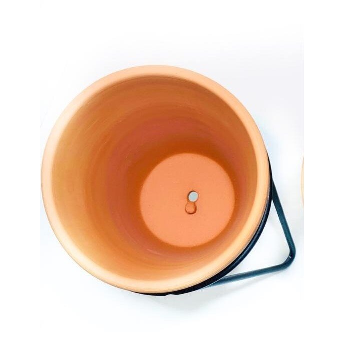 Mini ghiveci decorativ pictat, din ceramica, cu suport metalic, pentru ...