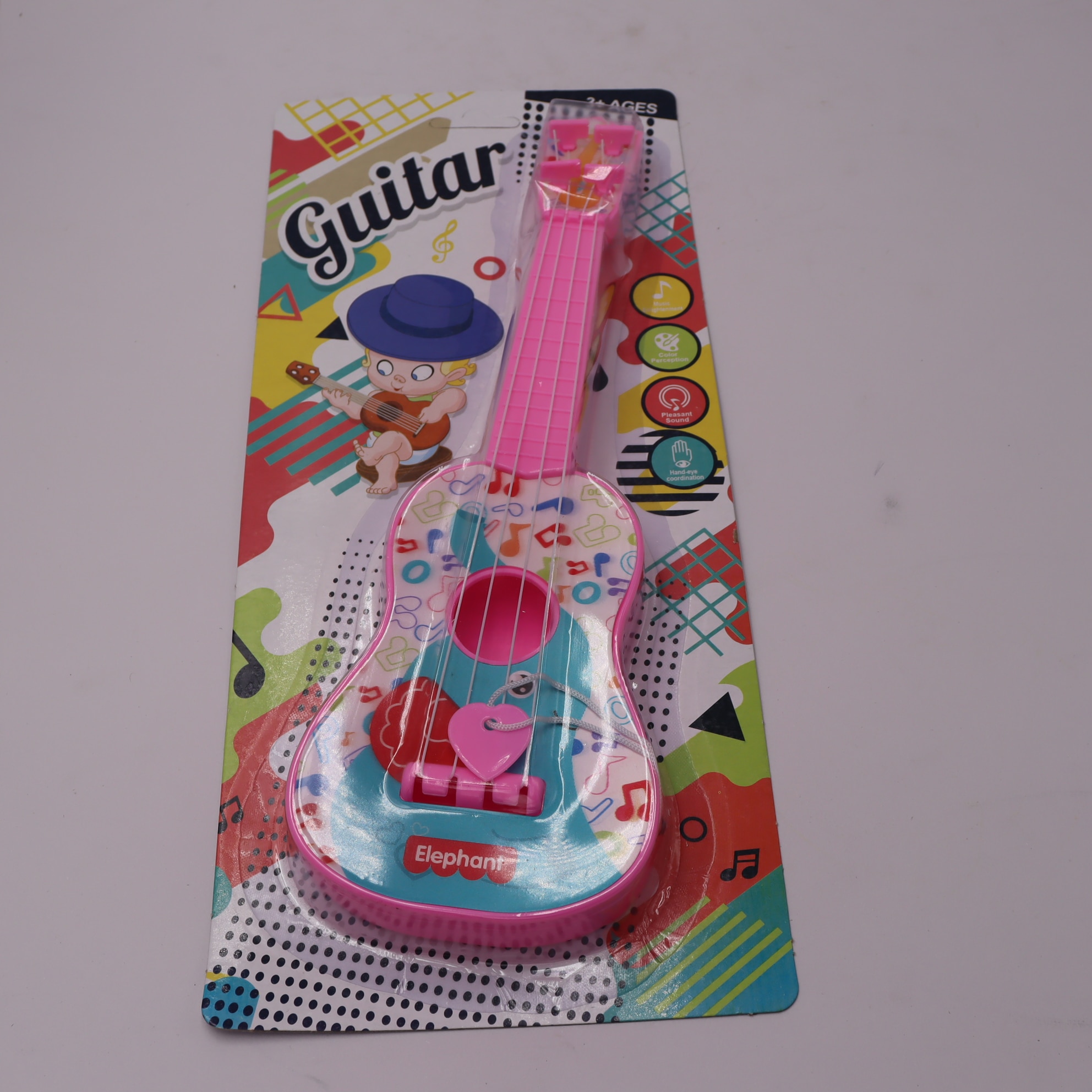 Chitara de jucarie, roz, model haios elefant, pana pentru cantat, 6 ...