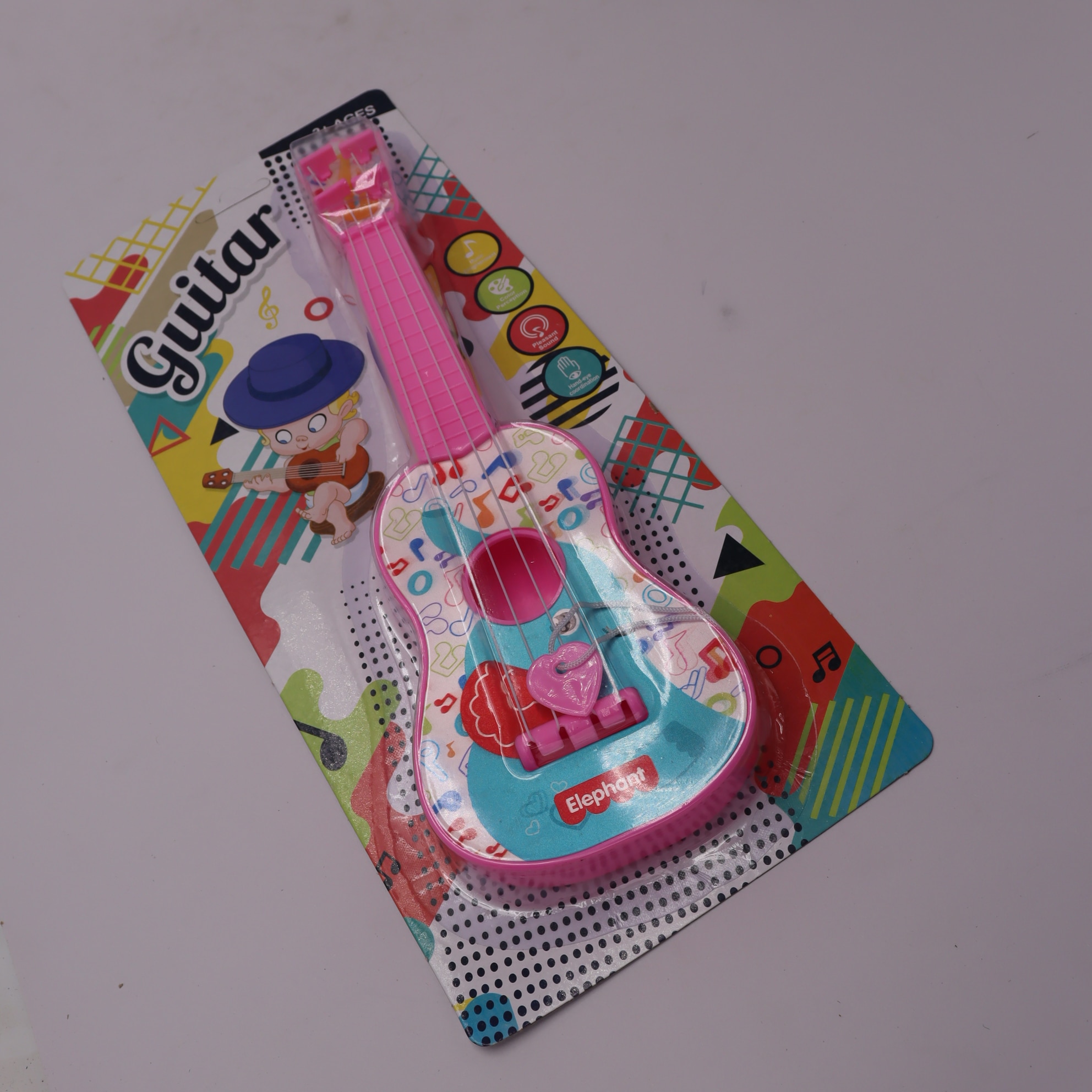 Chitara de jucarie, roz, model haios elefant, pana pentru cantat, 6 ...