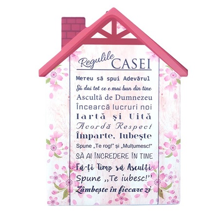 Aplica din ceramica in forma de casa cu "Regulile casei", 20cm - eMAG.ro