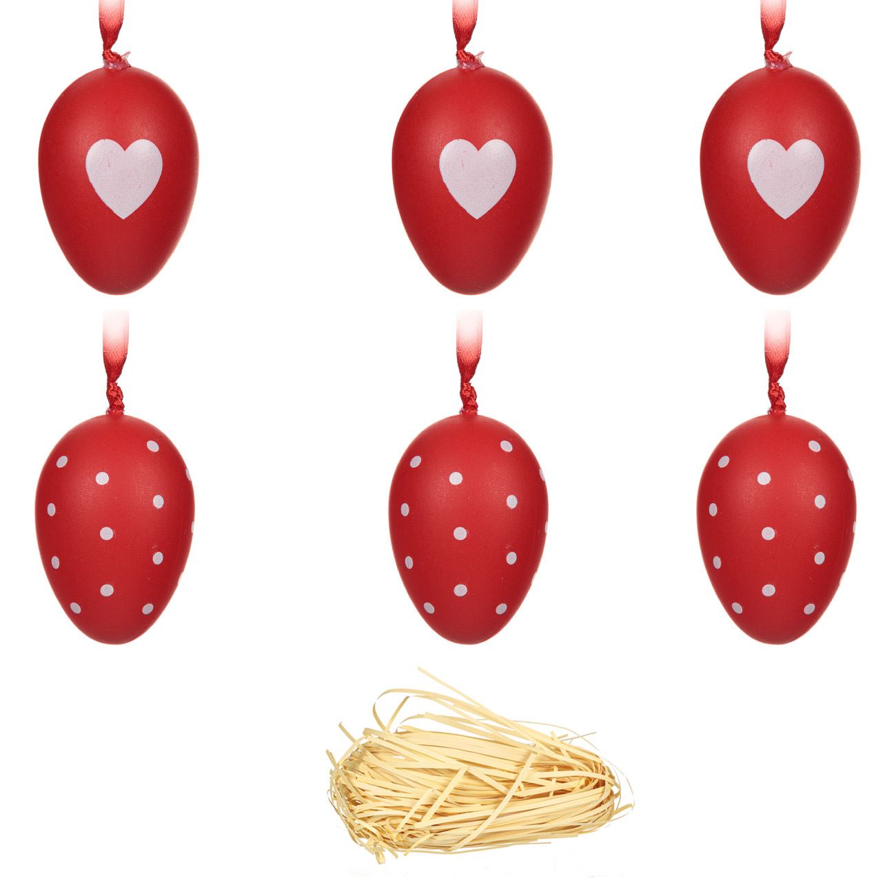 Set oua decorative, de Paste, 6,5 cm, 6 buc, rosu/alb - eMAG.ro
