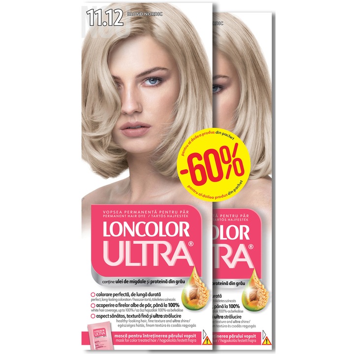 Pachet: 2 x Vopsea de par permanenta Loncolor Ultra 11.12 Blond Nordic ...