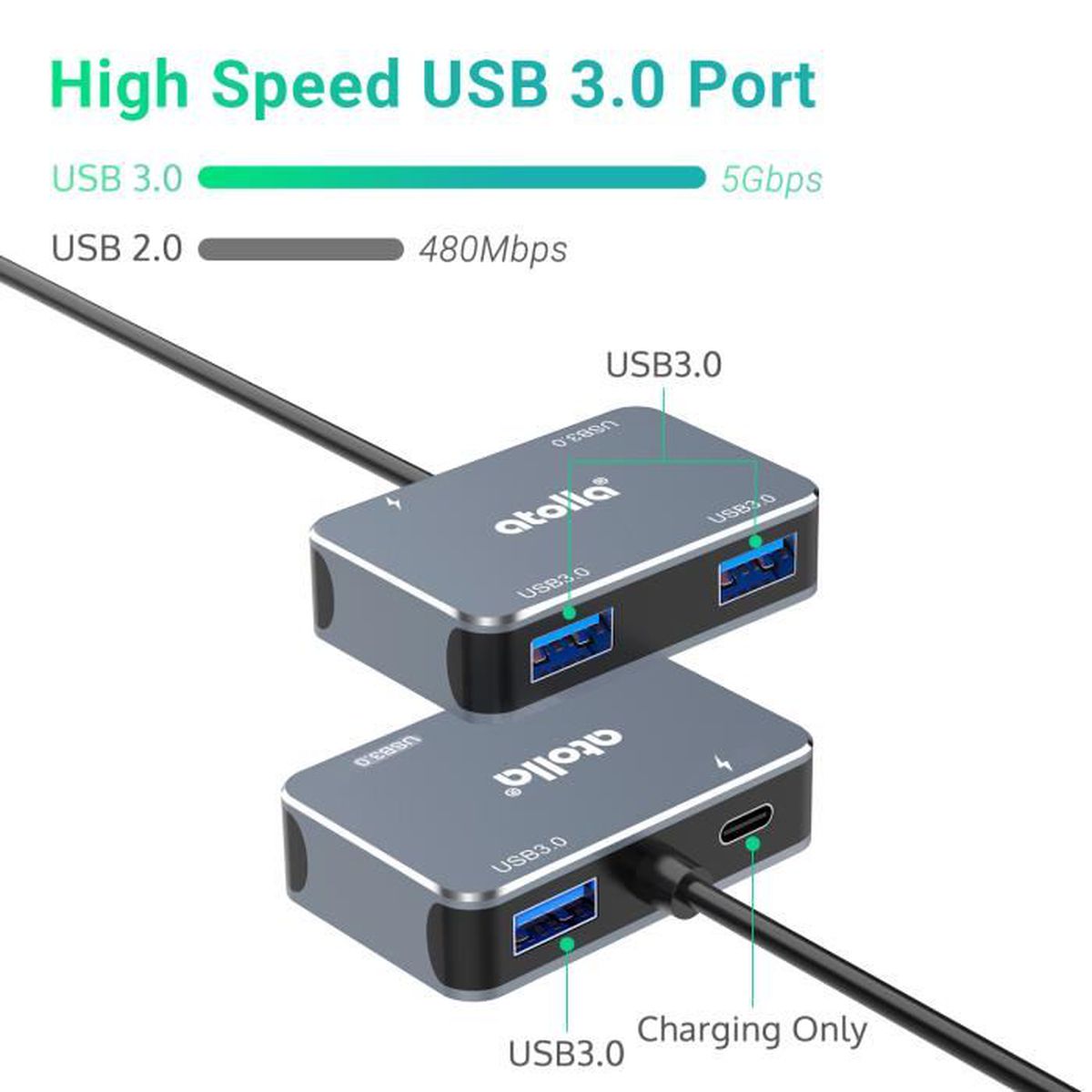 Atolla Hub, 4n1, Alumínium, USB-C/USB/Gyorstöltés 60W, Univerzális kompatibilitás, Szürke - eMAG.hu
