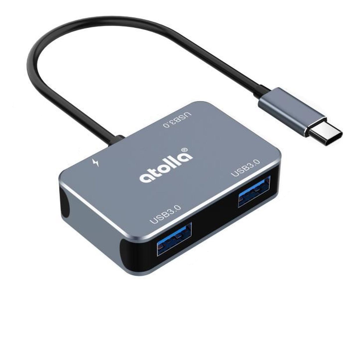 Atolla Hub, 4n1, Alumínium, USB-C/USB/Gyorstöltés 60W, Univerzális kompatibilitás, Szürke - eMAG.hu