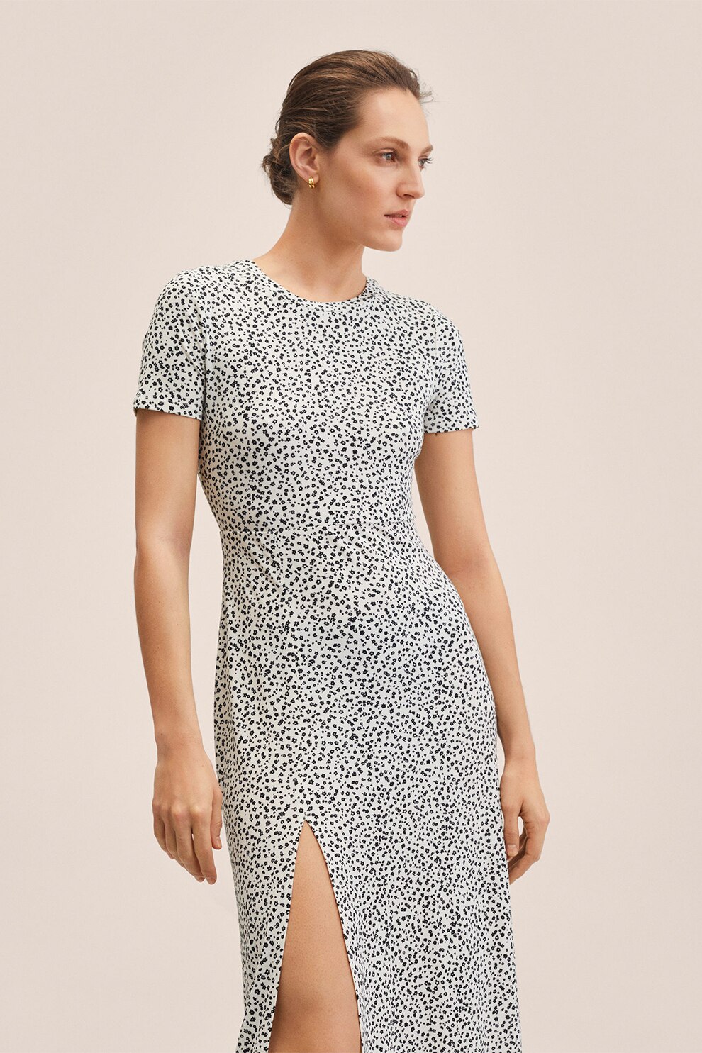 Mango, Rochie midi cu slituri laterale Matilde, Alb, Negru, L - eMAG.ro