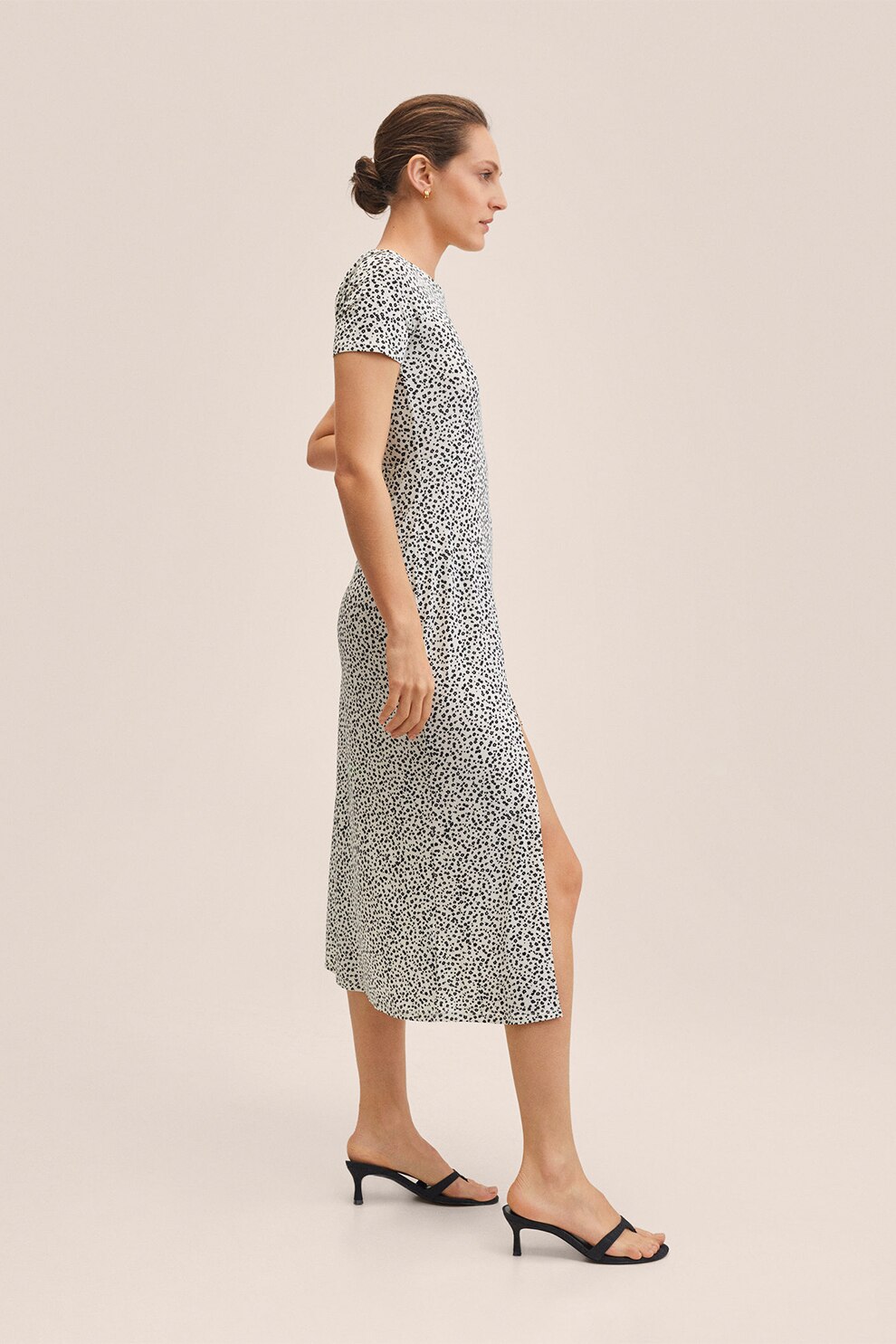 Mango, Rochie midi cu slituri laterale Matilde, Alb, Negru, L - eMAG.ro