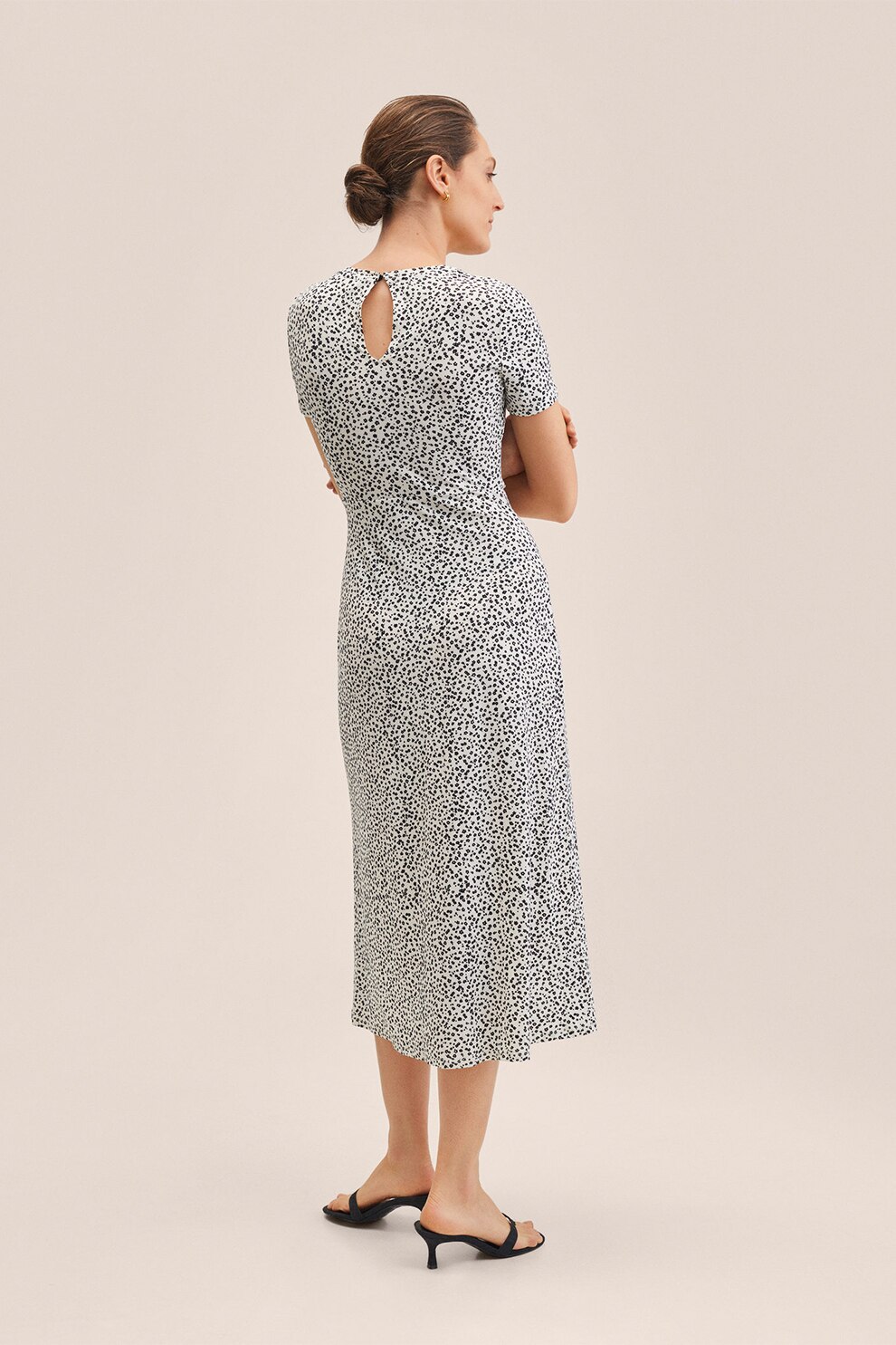 Mango, Rochie midi cu slituri laterale Matilde, Alb, Negru, L - eMAG.ro