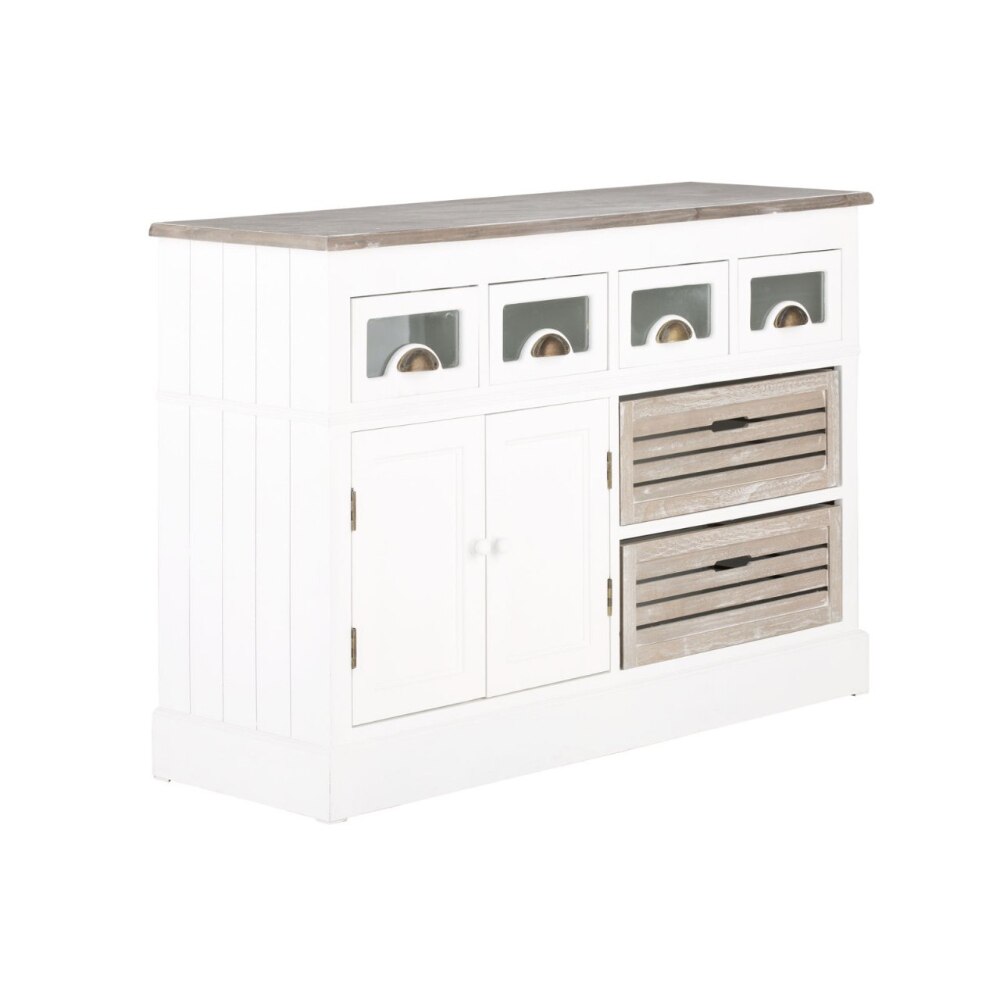 Bufet de bucatarie Woodkings, Russel, Lemn de paulownia/ MDF, Alb/ Bej ...