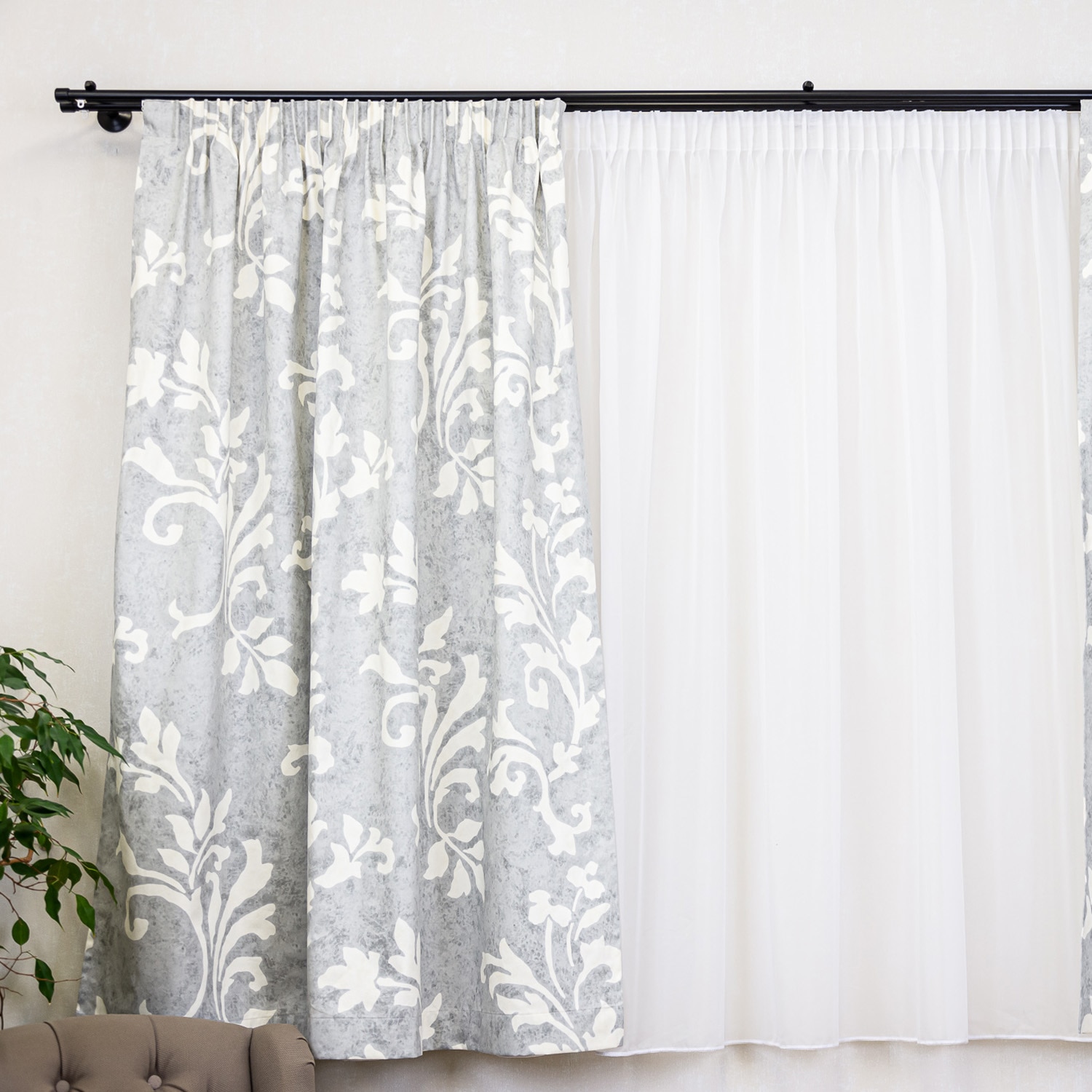 Set 5 piese draperii scurte Nostalgie Garden Umbra bumbac gri ...