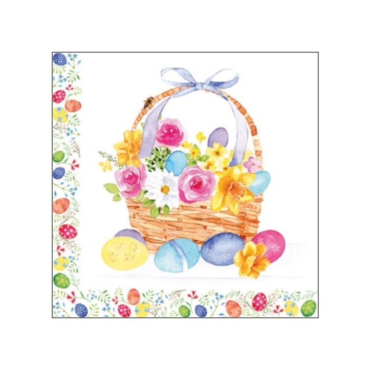 Set 20 servetele din hartie de Pasti, cosulet cu flori si oua, 33 x 33 ...