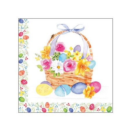 Set 20 servetele din hartie de Pasti, cosulet cu flori si oua, 33 x 33 ...