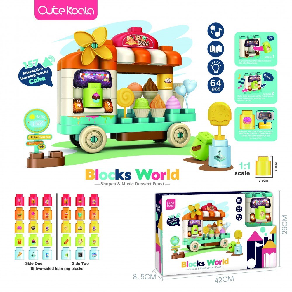 Carucior de inghetata pe roti, din blocuri lego, interactiv, cu sunete ...