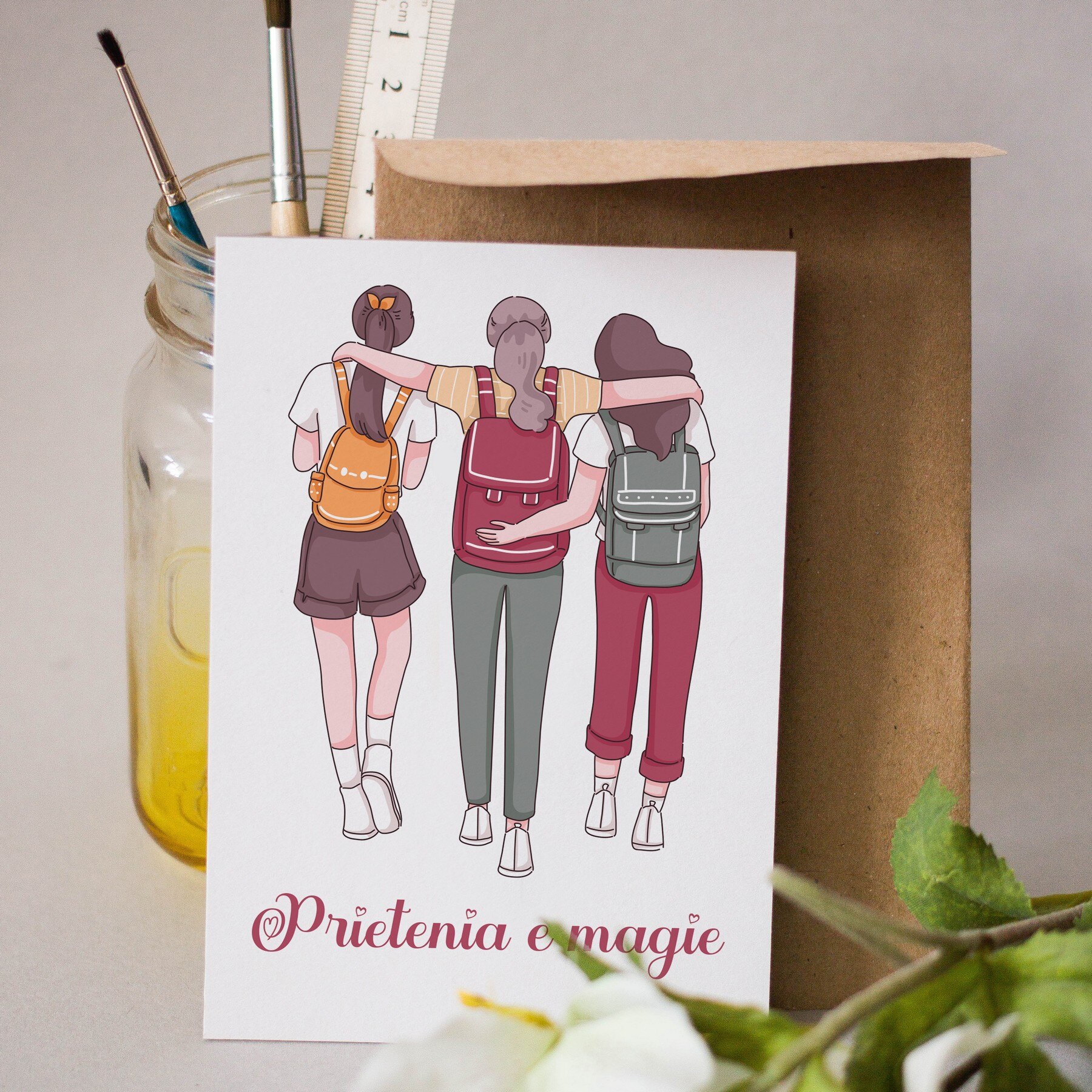 Поздравителна картичка с плик висококачествена текстурирана хартия Приятелството е магия