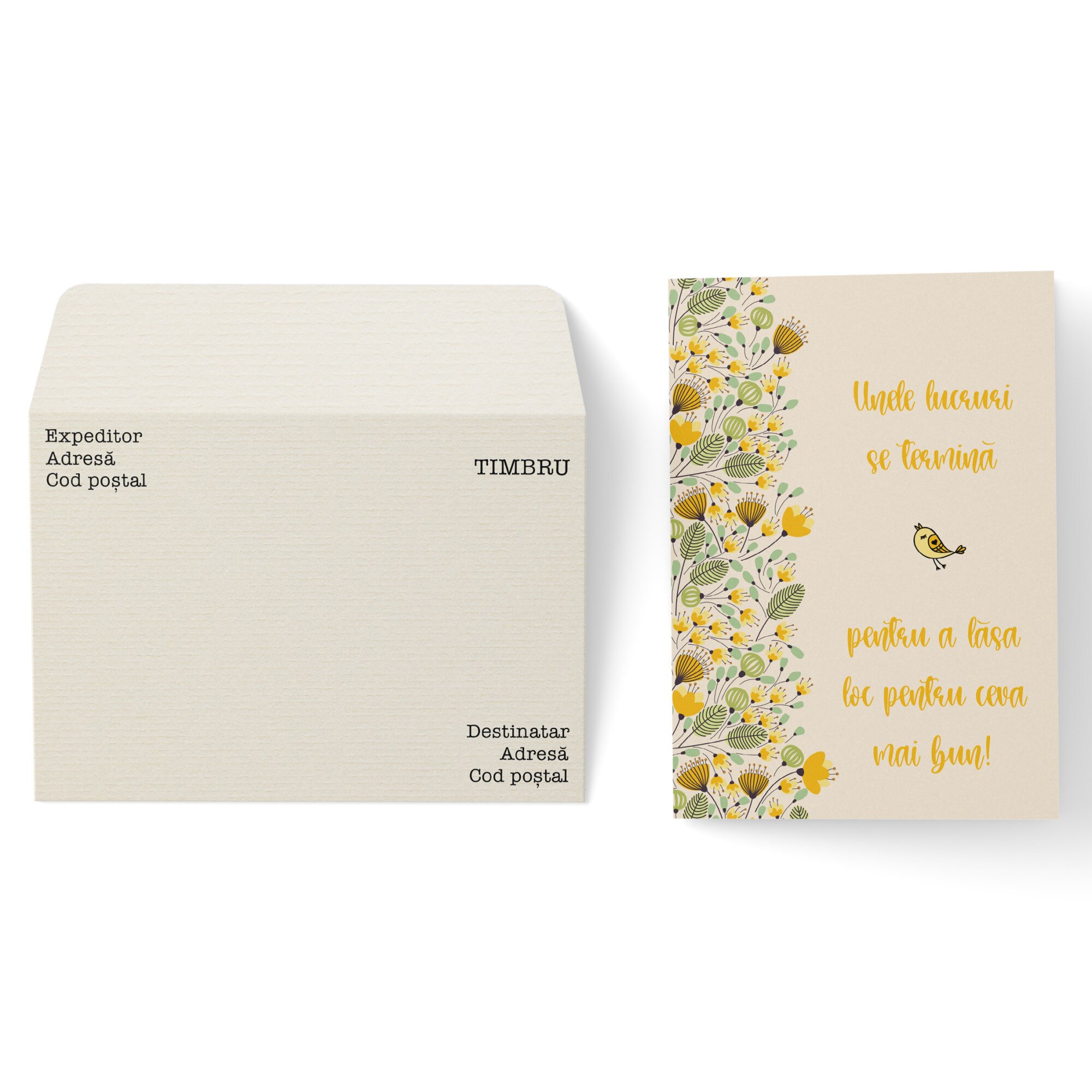 Felicitare cu plic, hartie texturata premium - cu flori galbene - eMAG.ro