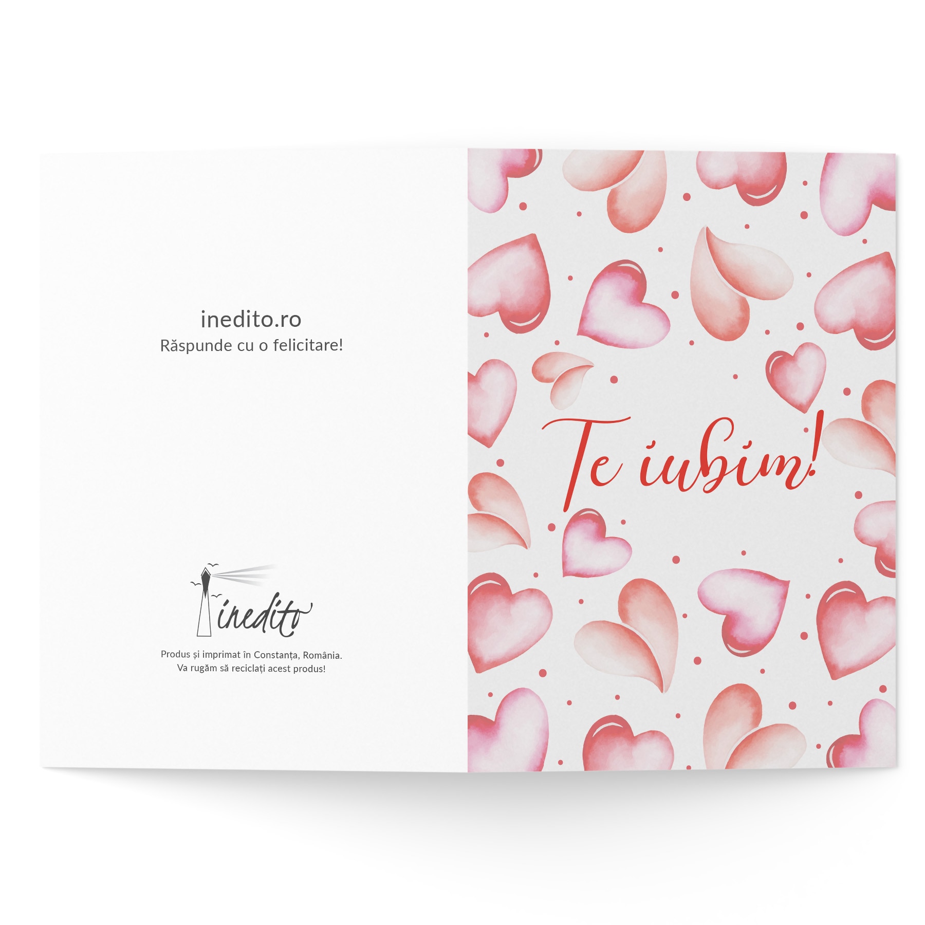Felicitare cu plic, hartie texturata premium - Te iubesc cu inimi - eMAG.ro