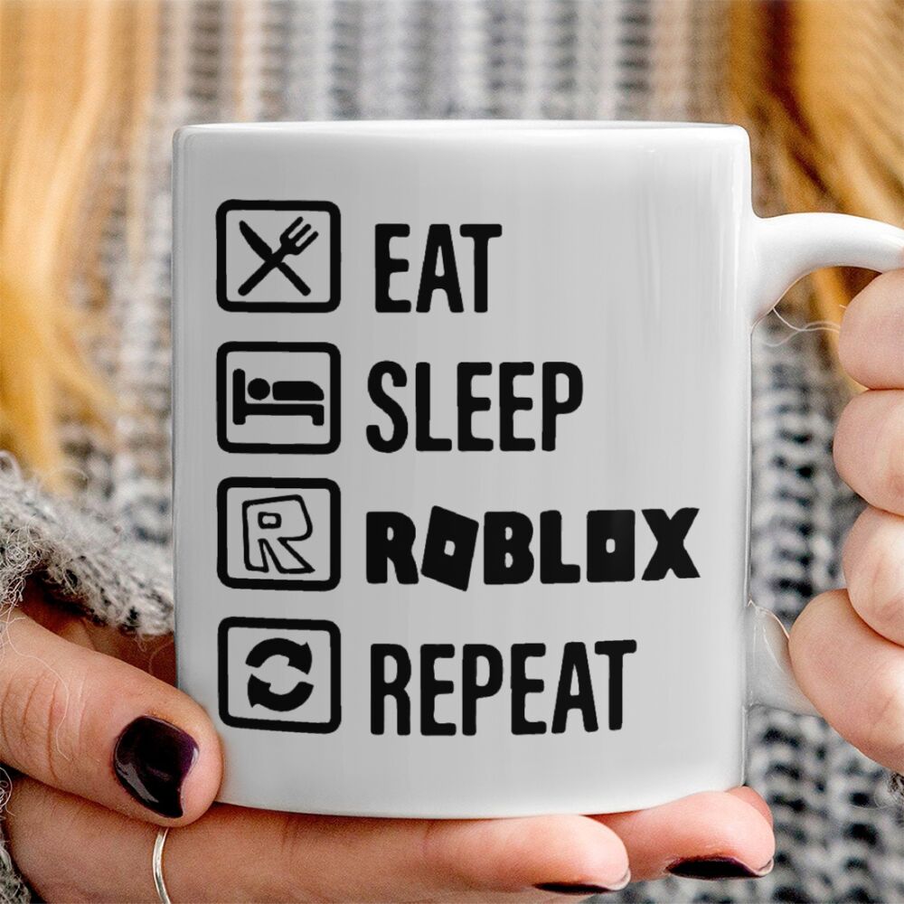 Cana Eat-Sleep-Roblox-Repeat, Ceramica, 330 ml, Alb/Negru - eMAG.ro