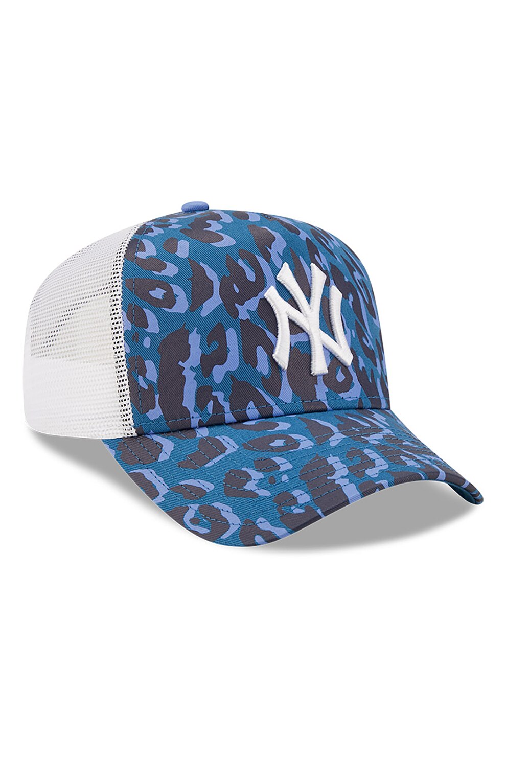 New Era, Sapca trucker cu animal print New York Yankees, Alb, Albastru ...