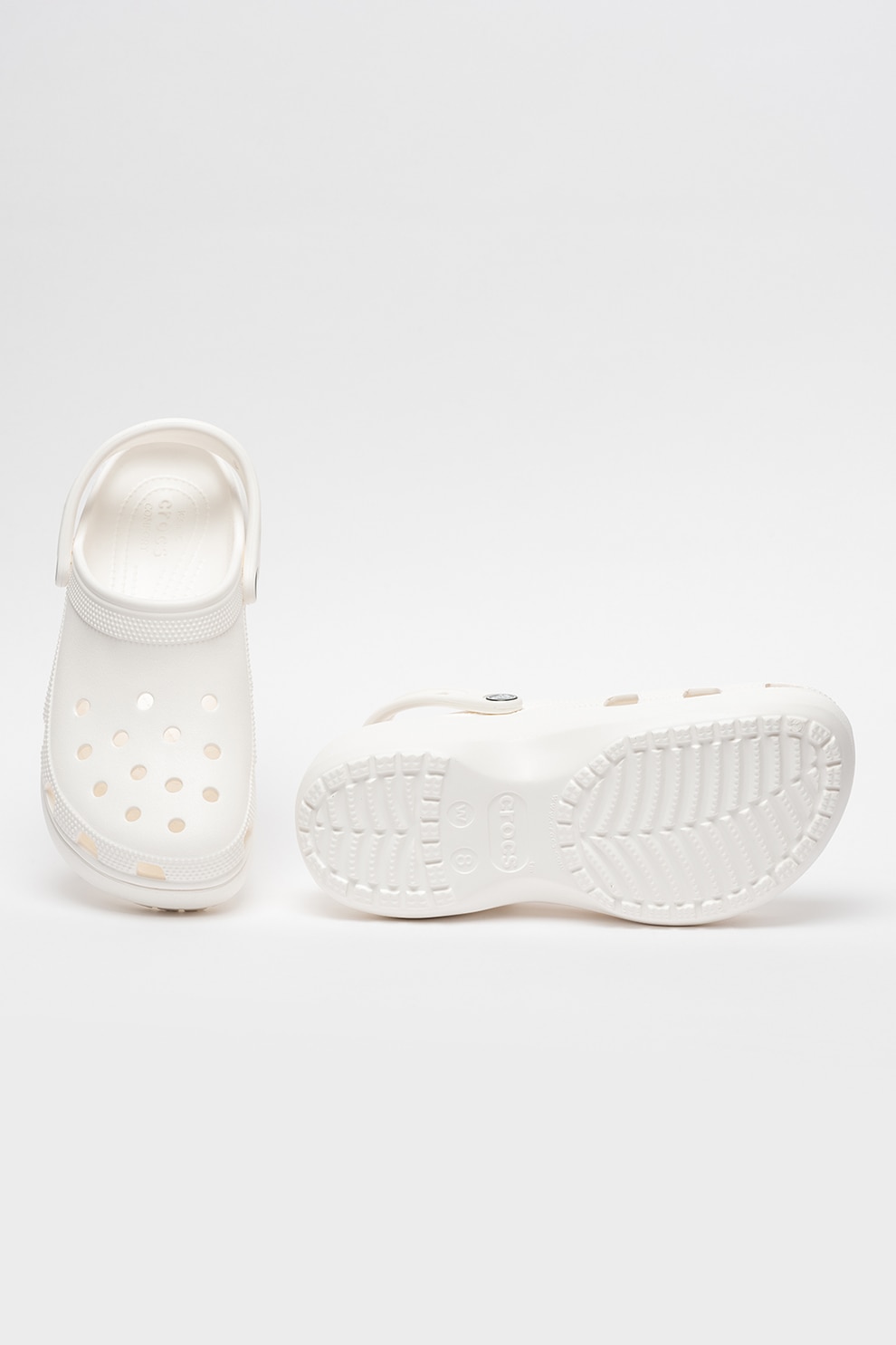 Crocs, Saboti roomy fit cu aspect perforat si platforma Classic, Alb ...
