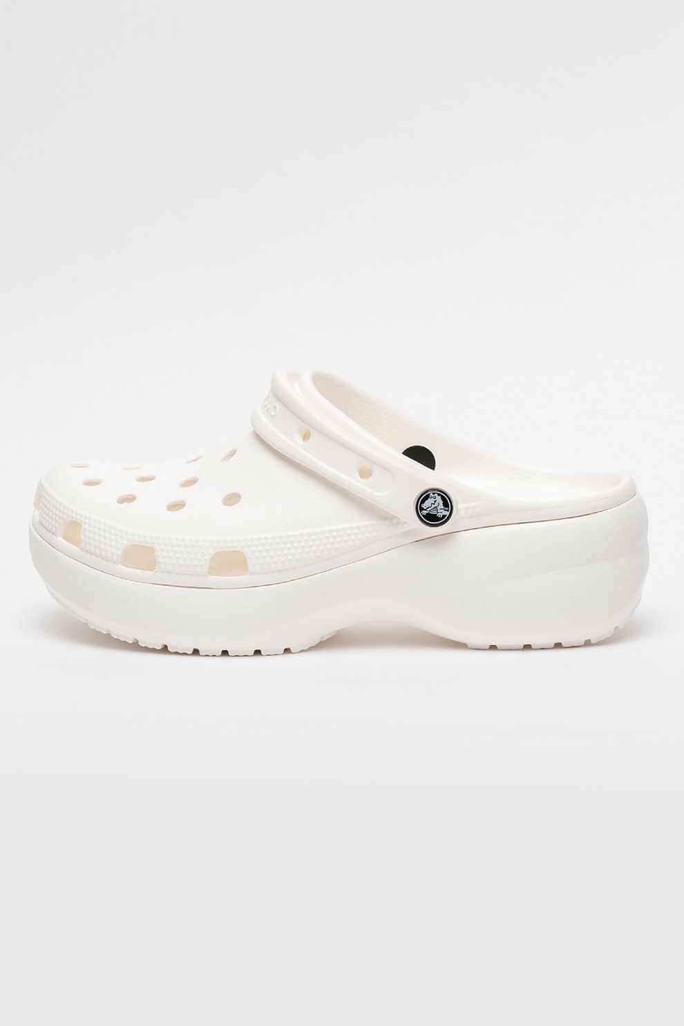 Crocs, Saboti roomy fit cu aspect perforat si platforma Classic, Alb ...