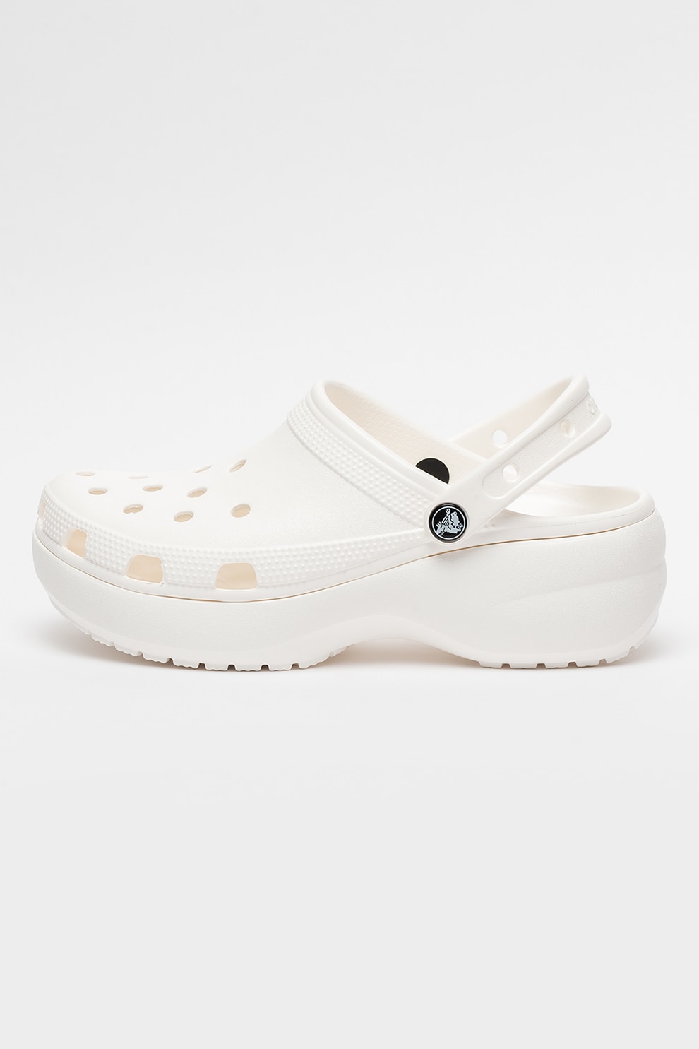 Crocs, Saboti roomy fit cu aspect perforat si platforma Classic, Alb ...