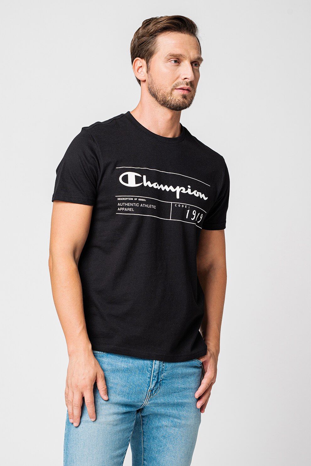 Champion, Тениска Class Label с лого, Черен, XL - eMAG.bg