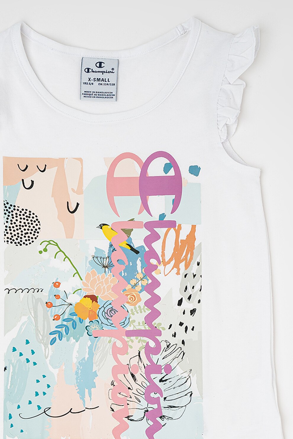 Champion, Top din bumbac cu volane Art, Alb, Verde pal, 138-143 CM ...