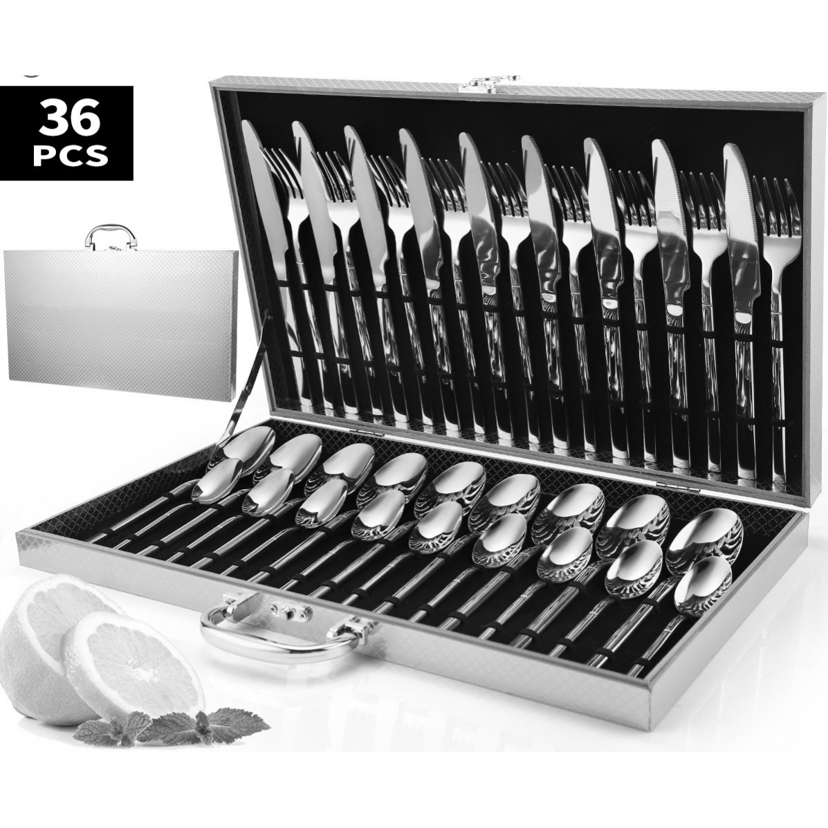 Set tacamuri din inox 36 piese, TRENDY’S, luxury edition, crom - eMAG.ro