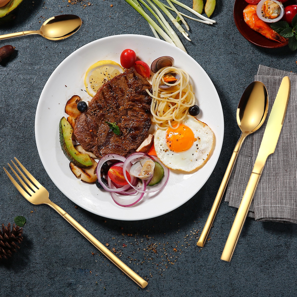 Set tacamuri din inox 48 piese, TRENDY’S, luxury edition, gold - eMAG.ro