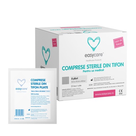 Comprese sterile din tifon EASYCARE pliate 10cm x 10cm, 100% bumbac, 25 ...