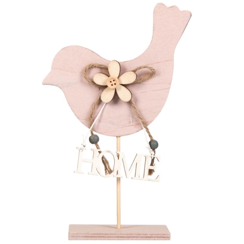 Obiect decorativ pentru casa in forma unei pasari cu suport, Roz, 19 x ...