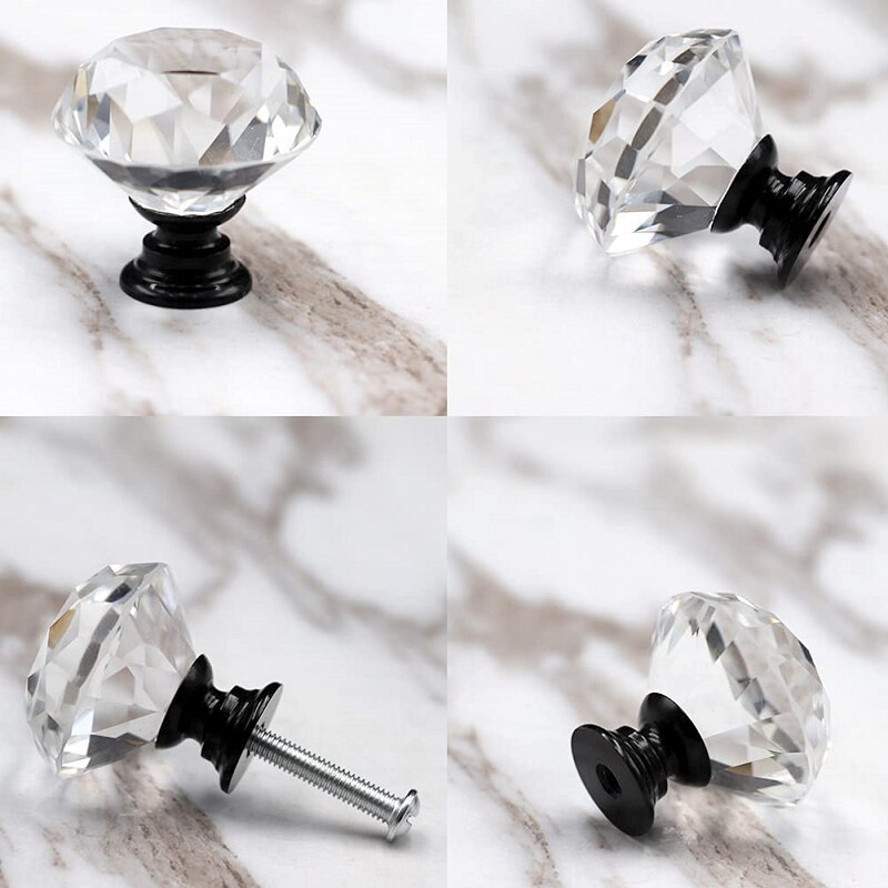 Set 10 butoni mobila, 30 mm, Zinc, Transparent/Negru - eMAG.ro